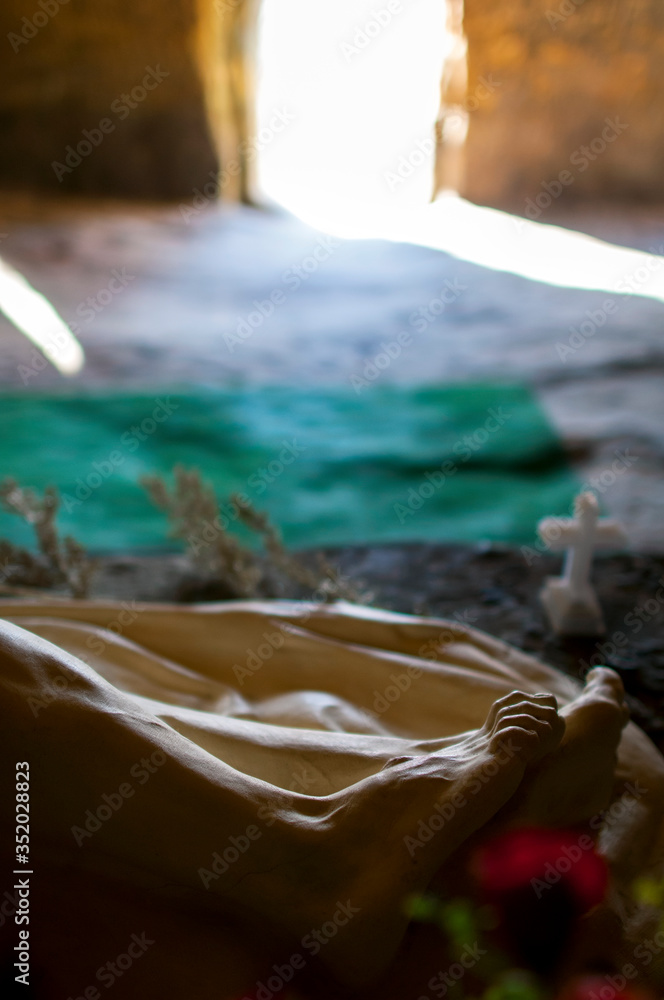 Jesus is laid to rest in a cave monastery Stock Photo | Adobe Stock