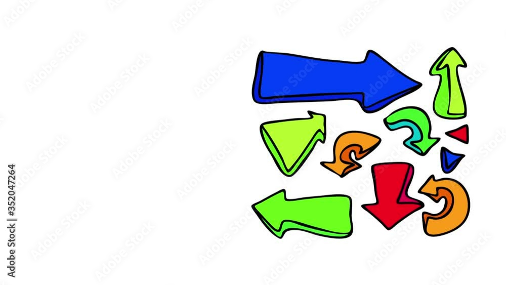 cartoons of arrows pointing in all directions with unique sizes colors ...