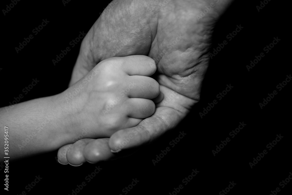 son father, son, father, hand, black and white, helping hands, help ...
