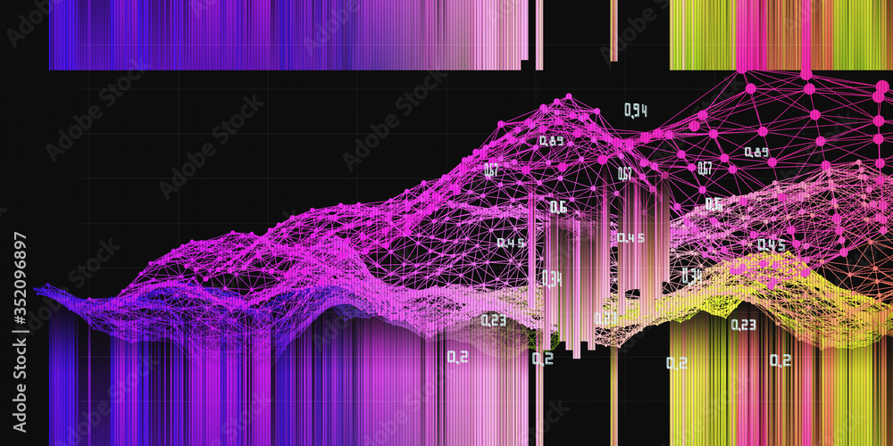 Abstract analytical background with color grid of data and blurred ...