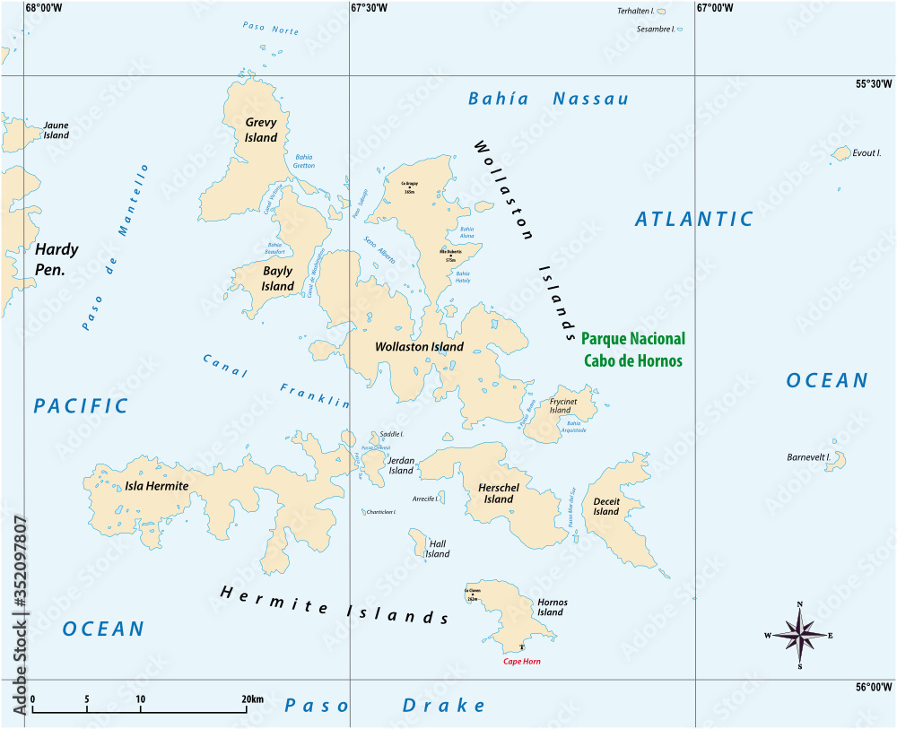 Vector map of Cape Horn National Park, Chile Stock Vector | Adobe Stock