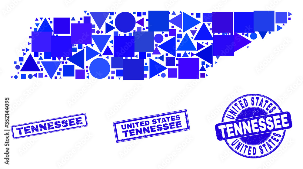Vector mosaic Tennessee State map. Geographic scheme in blue color ...