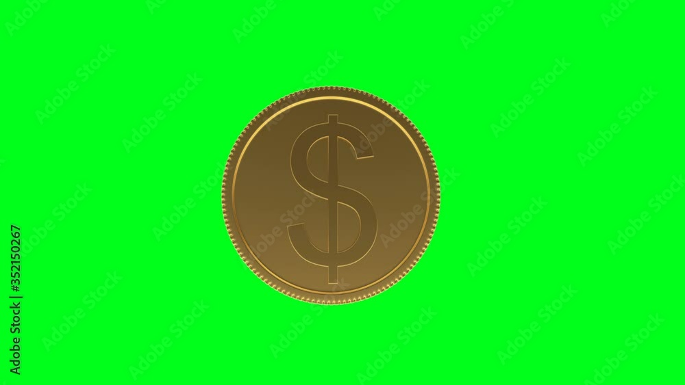 3D animation of one gold coin with a dollar sign rotates in isolation ...