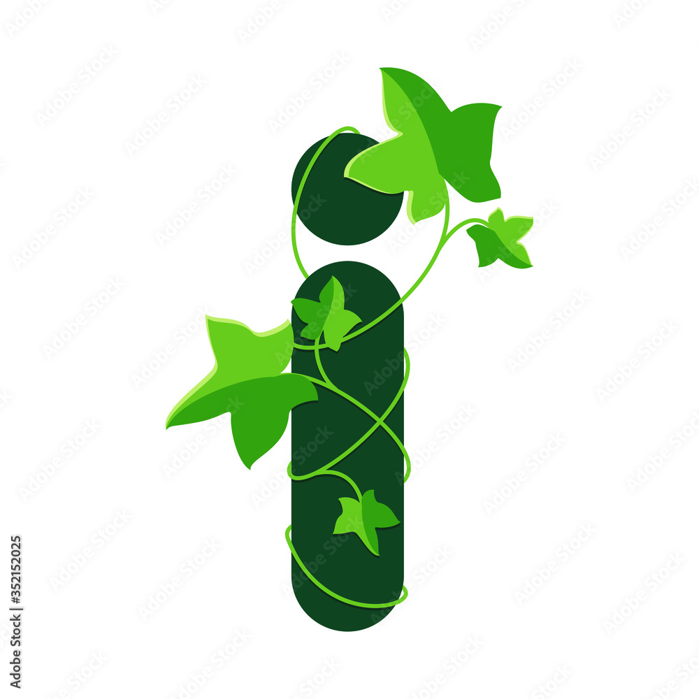 Vector letter I with green leaves. Green letter Stock Vector | Adobe Stock