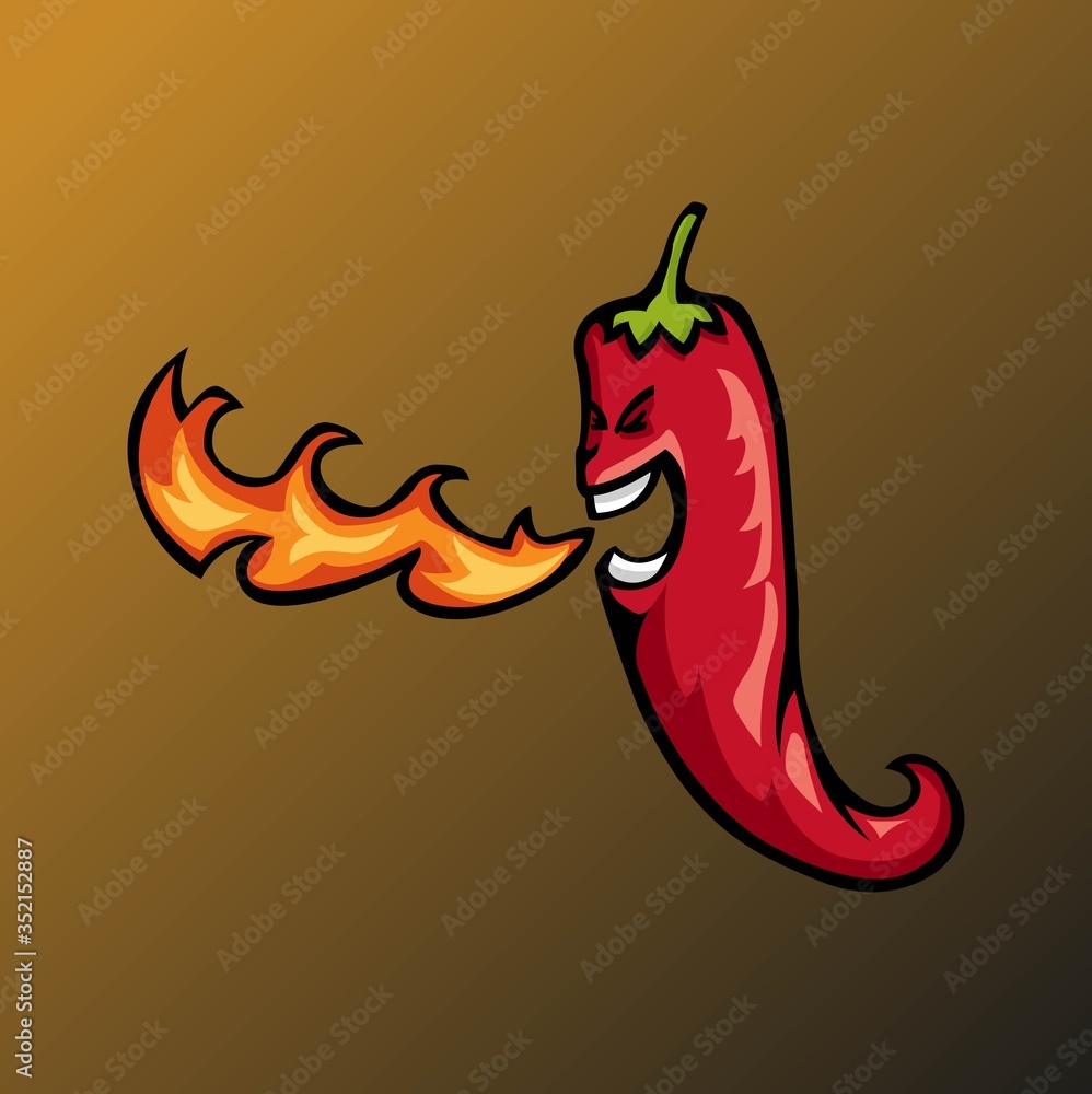 Angry Red chili pepper breathing hot flame vector cartoon mascot ...