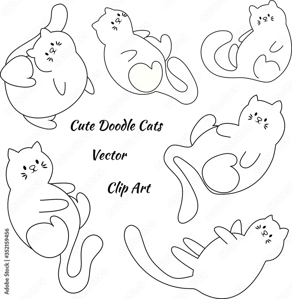 Cute Cat Pet Kitten Domestic Animal Doodle Cartoon Clip Art Vector ...