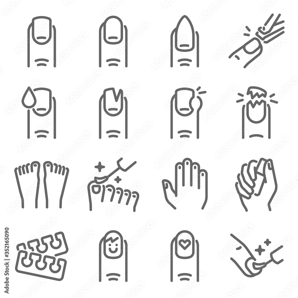 Nail manicure icon set vector illustration. Contains such icon as nail ...