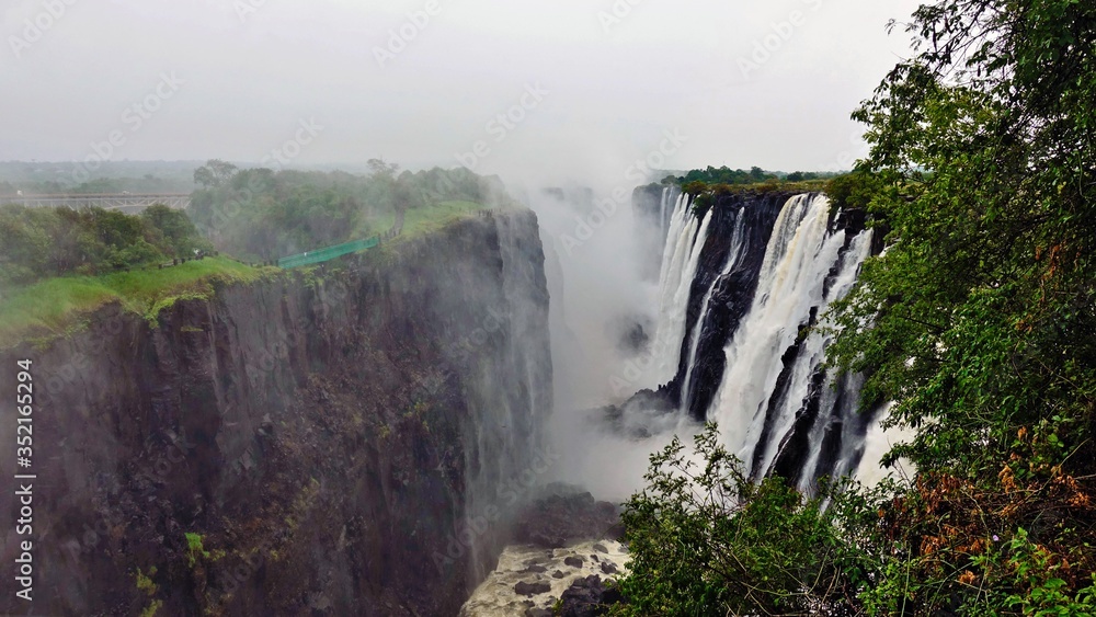 The unique natural wonder of Victoria Falls. In a gorge with steep ...