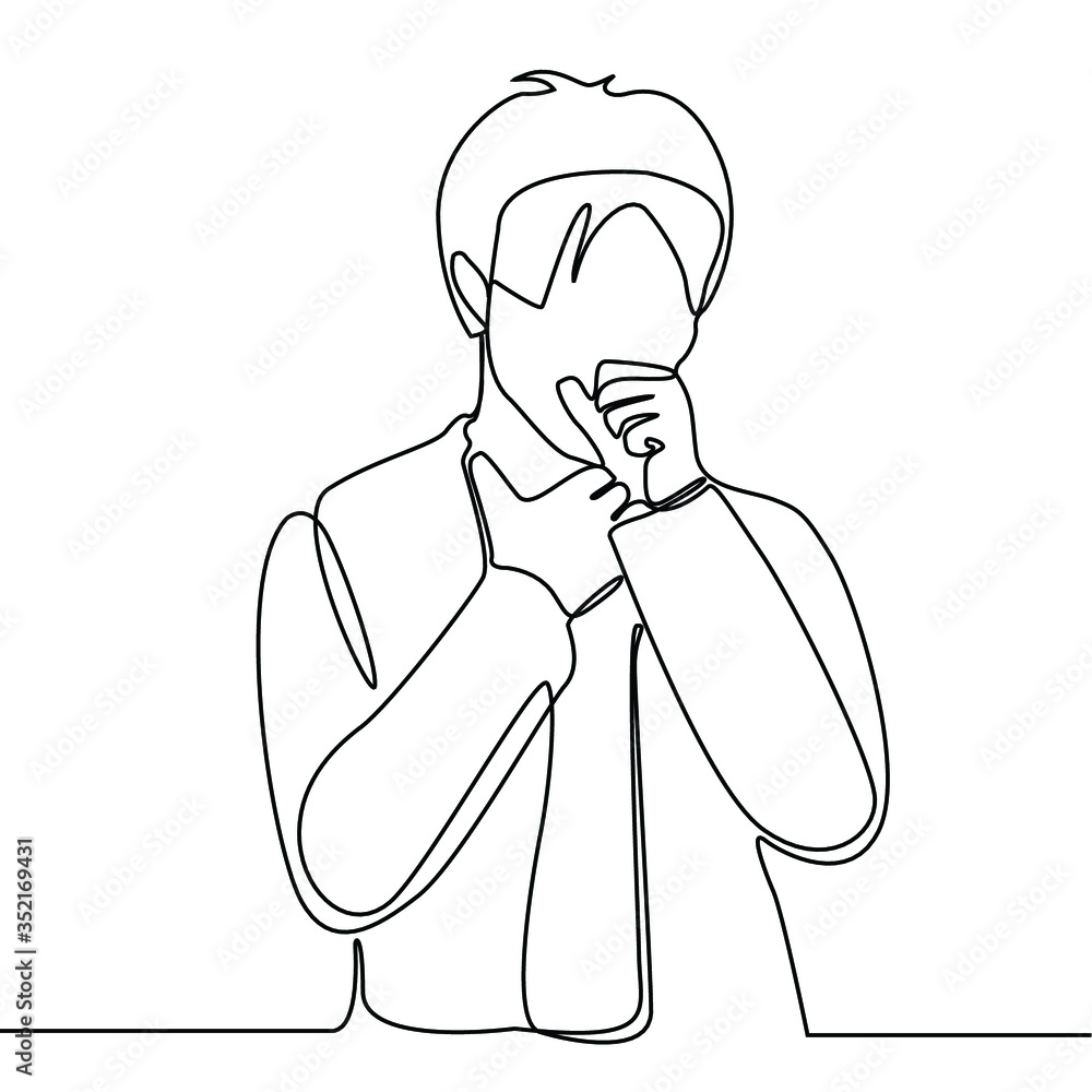 continuous line drawing of men feel bad and cough isolated on a white ...