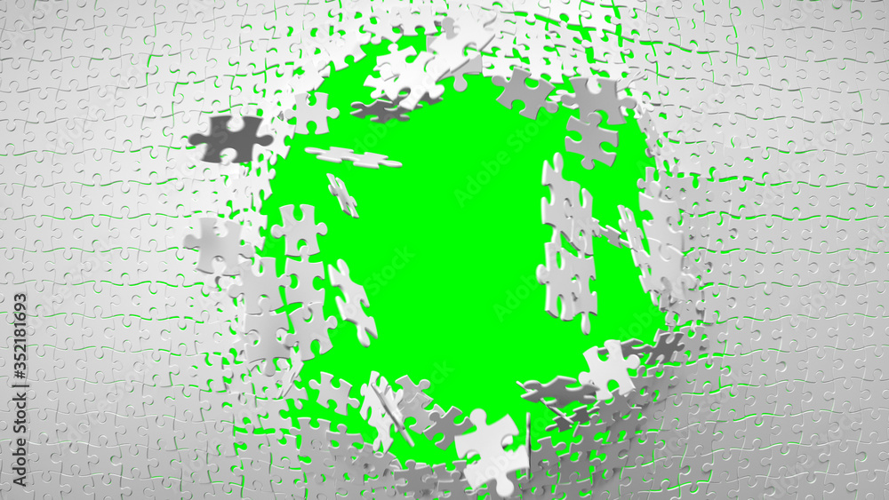 Jigsaw Puzzle Transition Element. Arranged Puzzles Pieces Exploded Into ...
