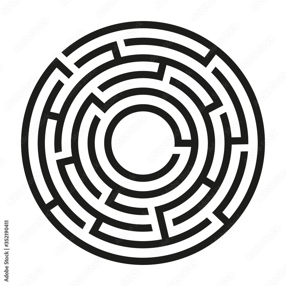 Black circle vector maze isolated on white background. Black round ...