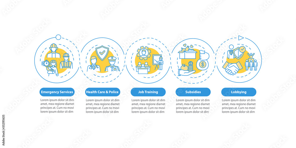 Social service vector infographic template. Health care and police ...