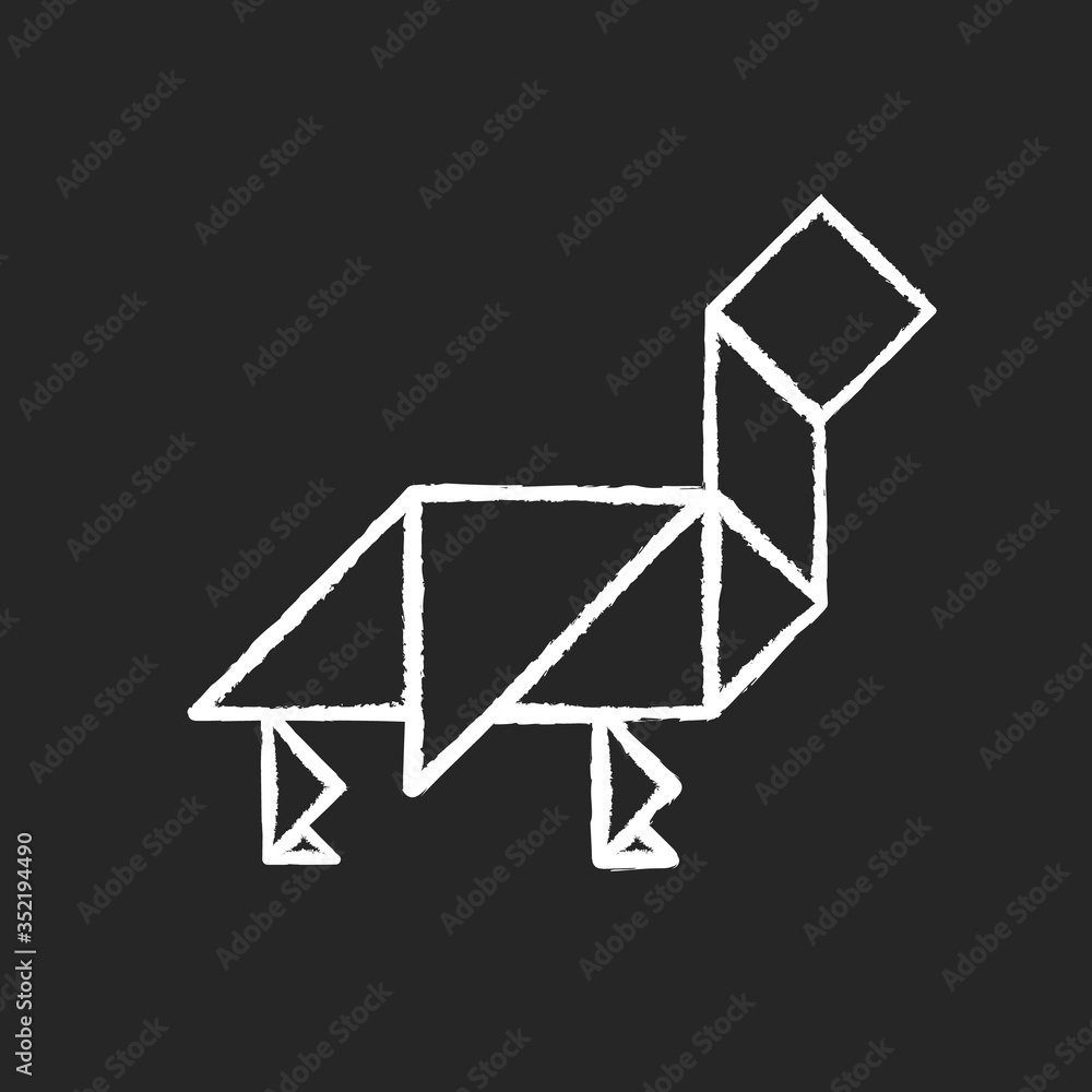 Tangram chalk white icon on black background. Traditional dissection ...