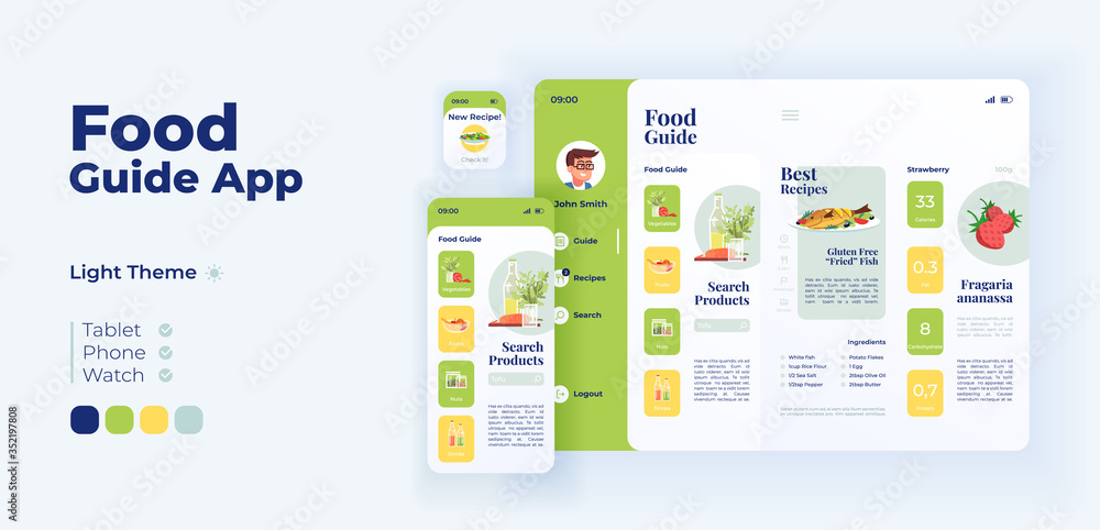 Food Products Selection App Screen Vector Adaptive Design Template Fresh Lunch Ingredients