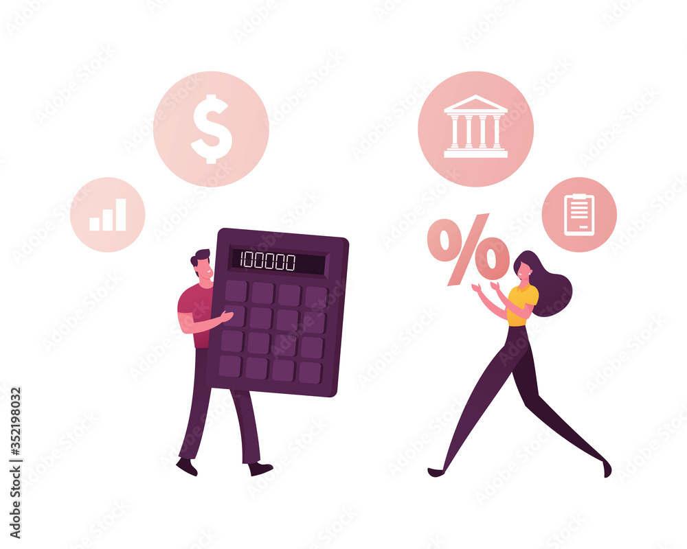 Characters Counting Credit Rating, Use Financial Services. Man with ...