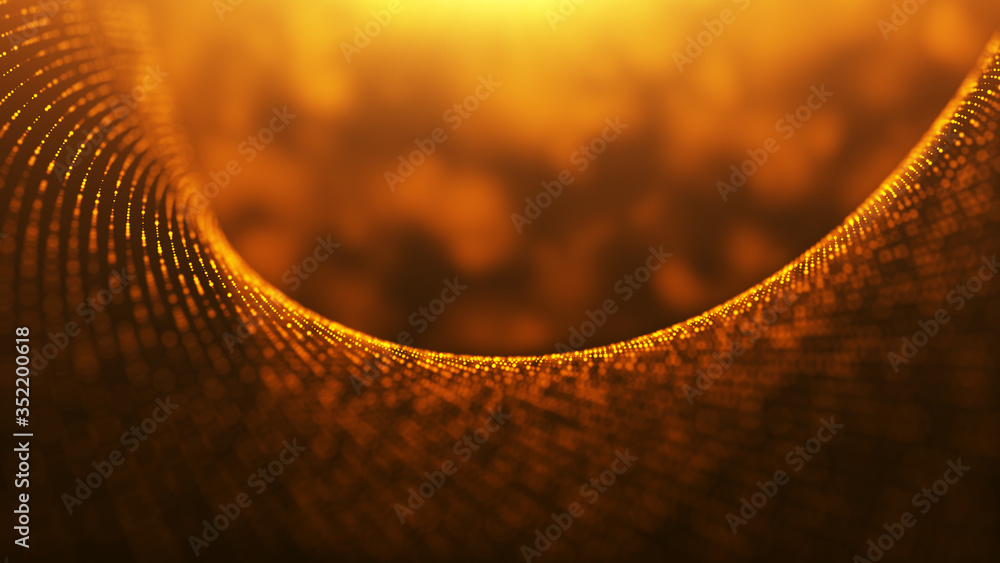 Beautiful Golden Particles Wave and light abstract background with ...