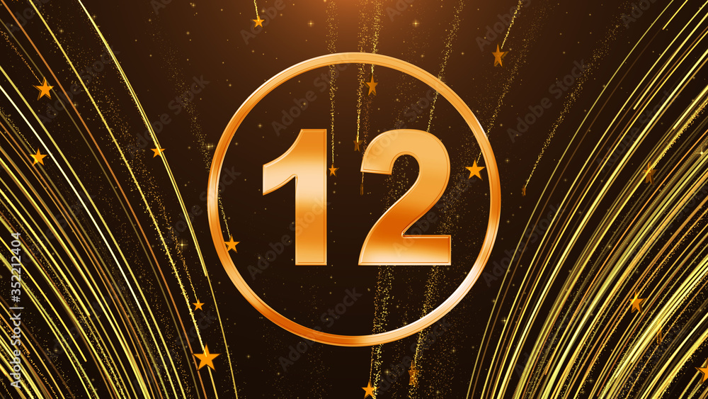 Golden Number 12 In A Circle With Starry Award Celebrations With Lights ...