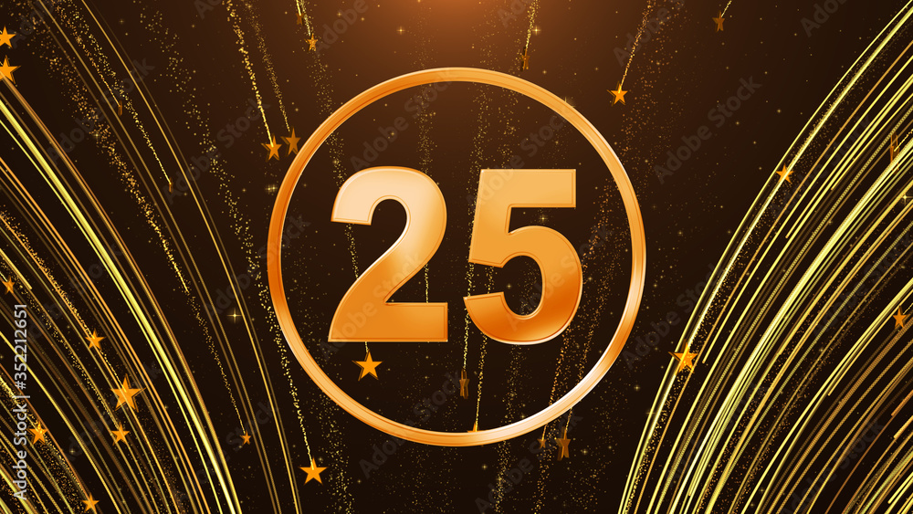 Golden Number 25 In A Circle With Starry Award Celebrations With Lights ...
