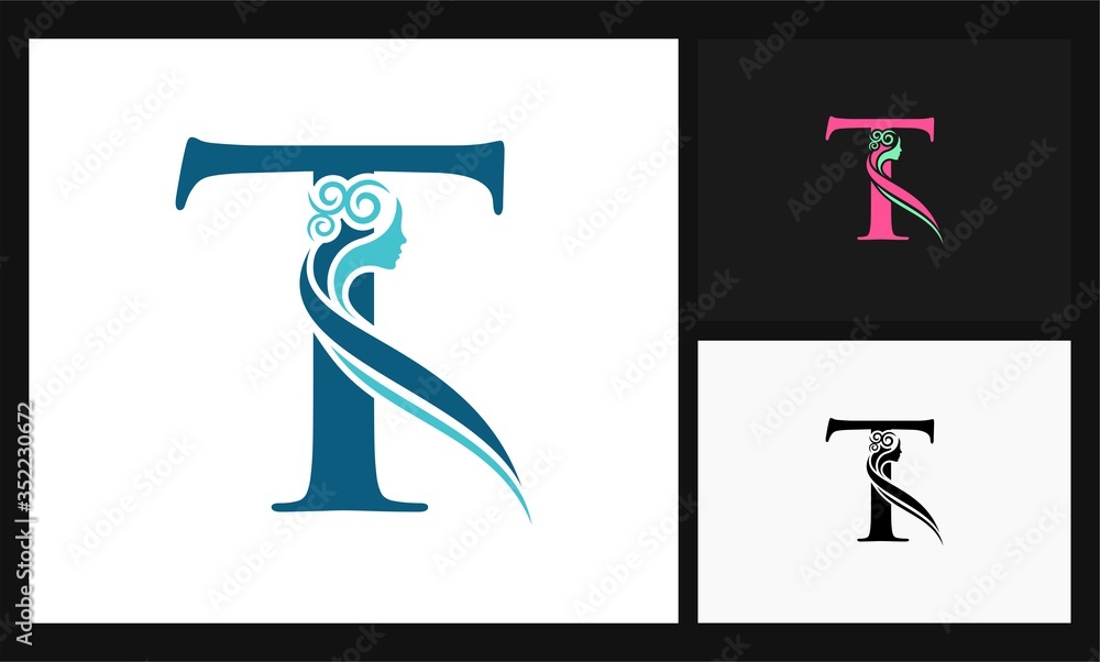 letter T face concept design beauty logo Stock Vector | Adobe Stock