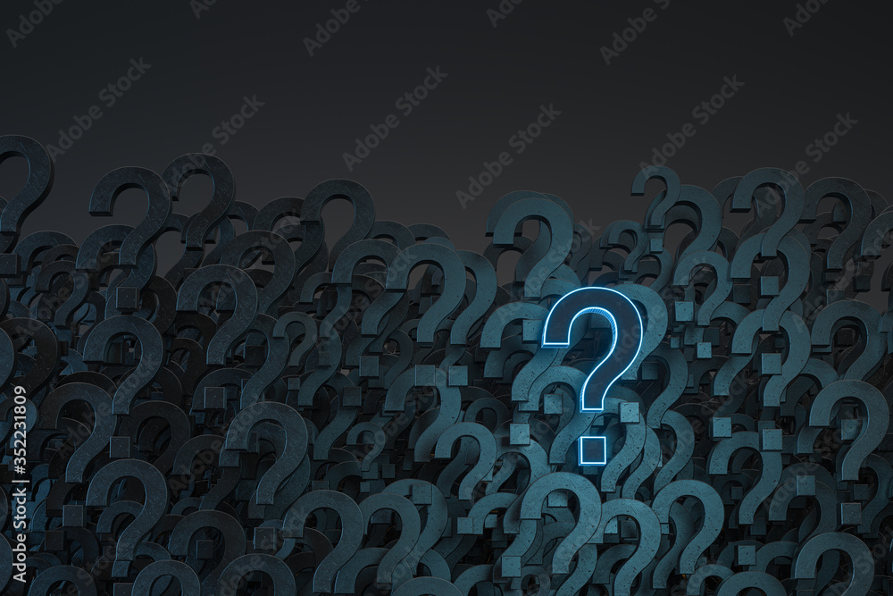 Glowing question marks with dark background, 3d rendering. Stock ...