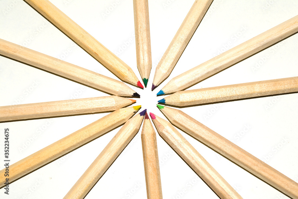 Hexagon Shaped Pencil color and wooden Ruler on isolate white ...