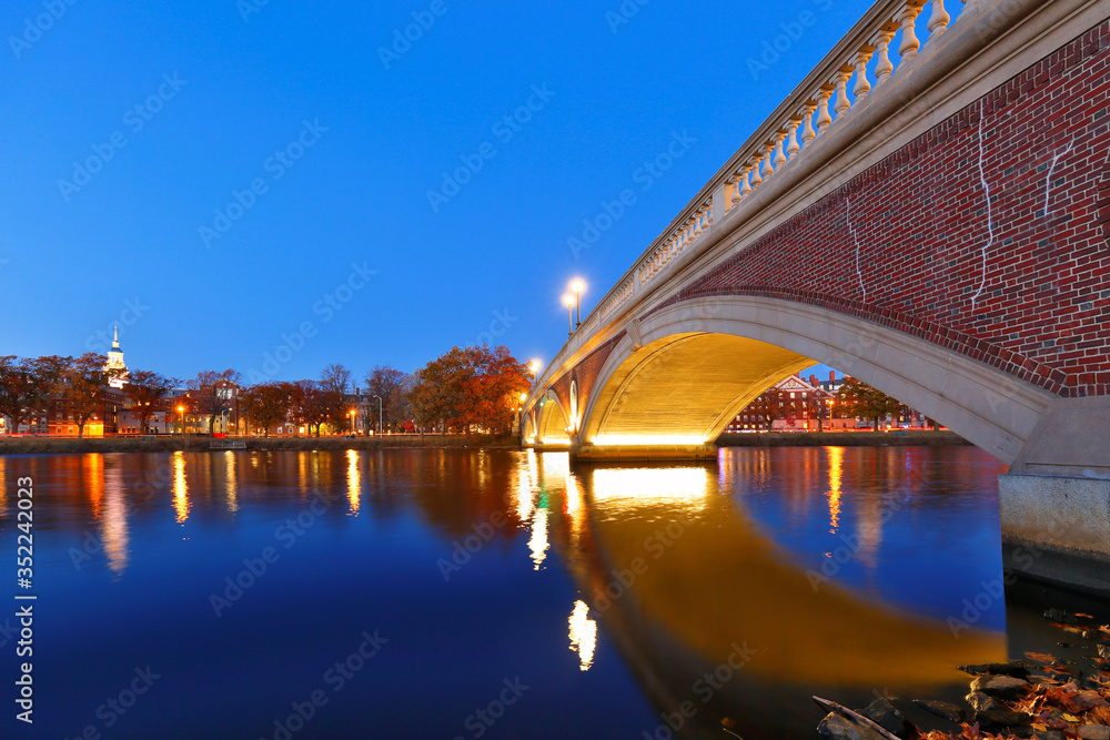 Dunster House and John Weeks Bridge on campus of Harvard University at ...