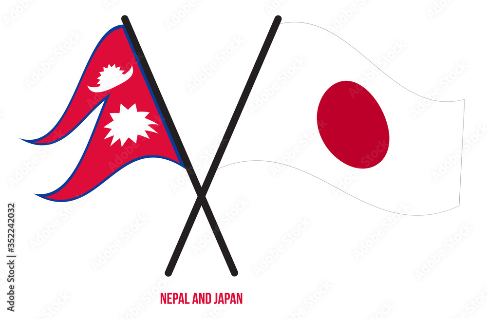 Nepal and Japan Flags Crossed And Waving Flat Style. Official ...