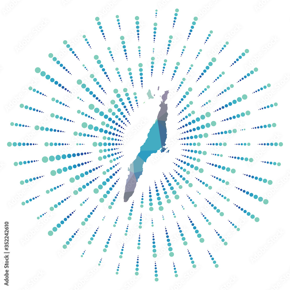 Shape of Cebu, polygonal sunburst. Map of the island with colorful star ...