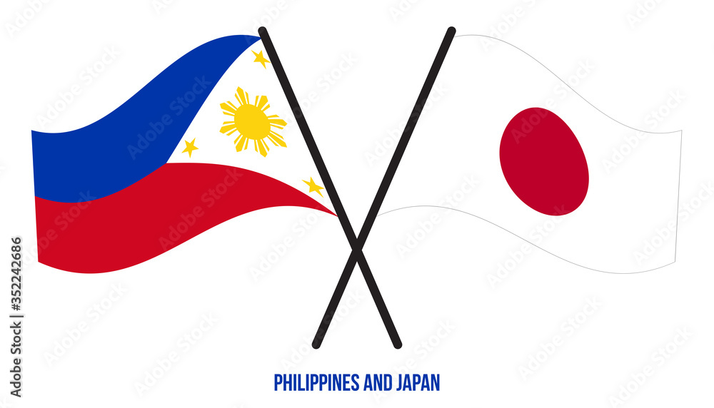 Philippines and Japan Flags Crossed And Waving Flat Style. Official ...