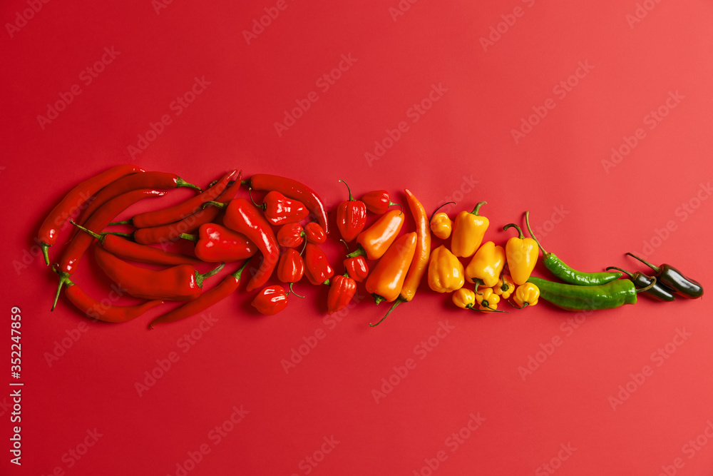 Creative image of assorted ripe chili pepper of different color and ...