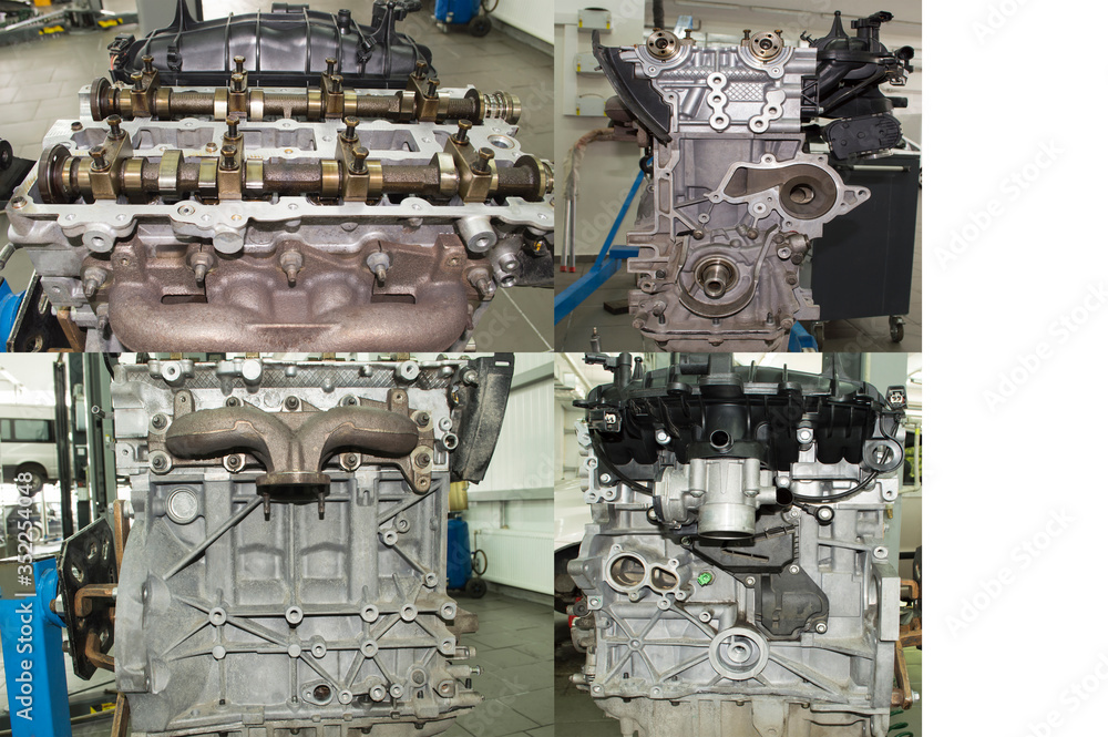 Сollage of four photos with different views of a partially disassembled ...