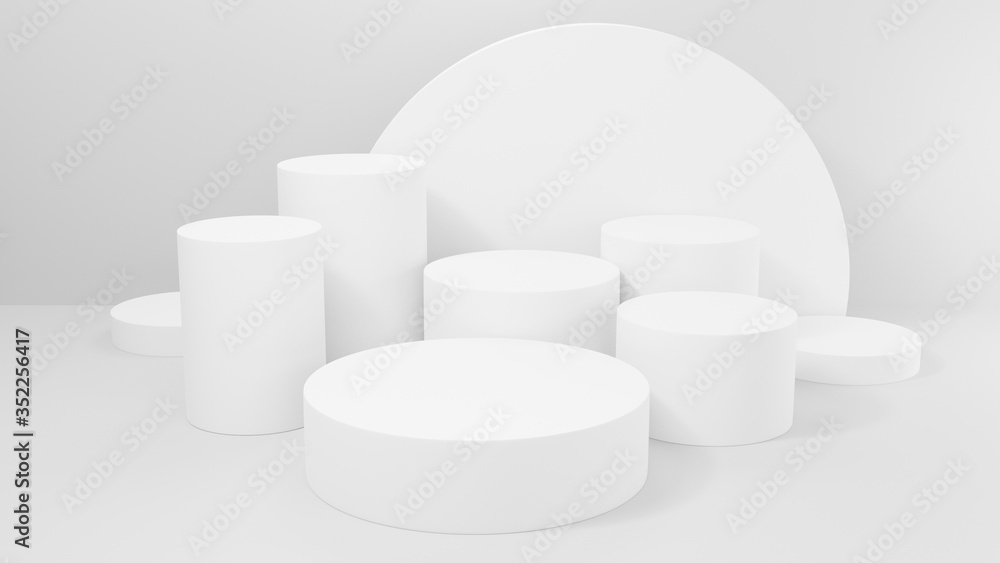 geometric cylinder shape background in the white studio room ...