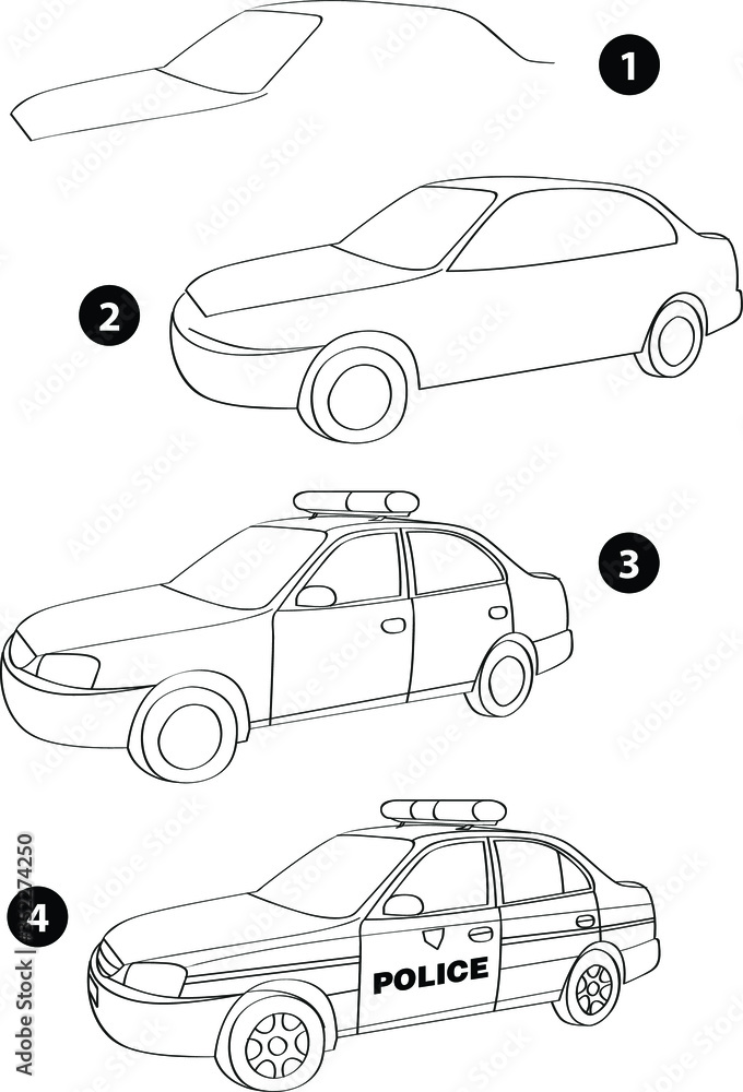 Step by step drawing learning techniques, transportation tools set ...