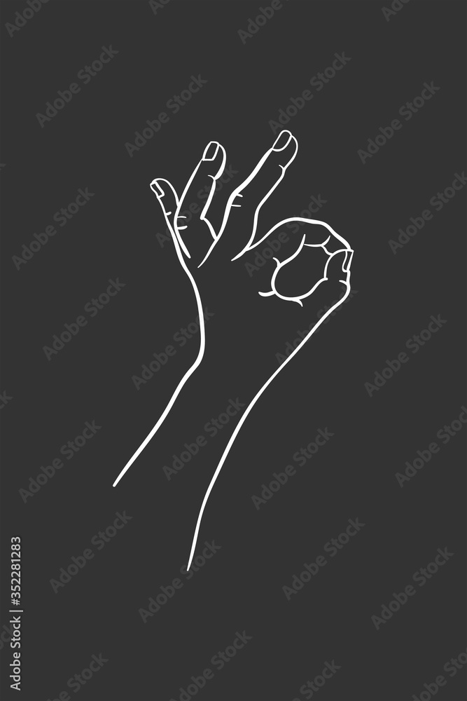 Hand gesture Vector sketch. Body language concept. Hand sign Okey ...