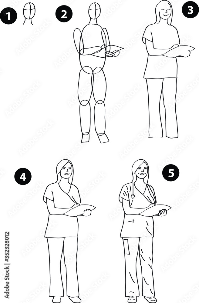 Drawing learn step by step tutorial techniques people occupations set ...