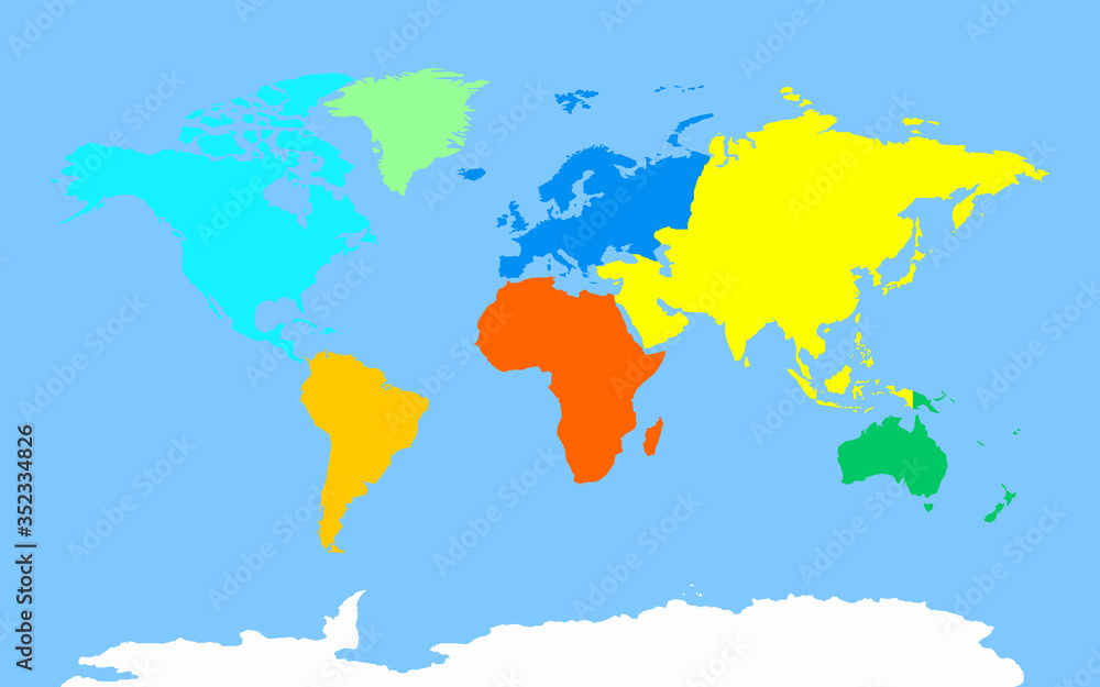 World map divided into seven continents Stock Vector | Adobe Stock