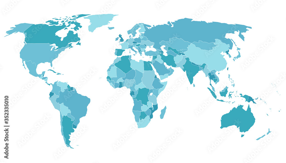 Vector detailed World map. Blue World map with countries borders on ...
