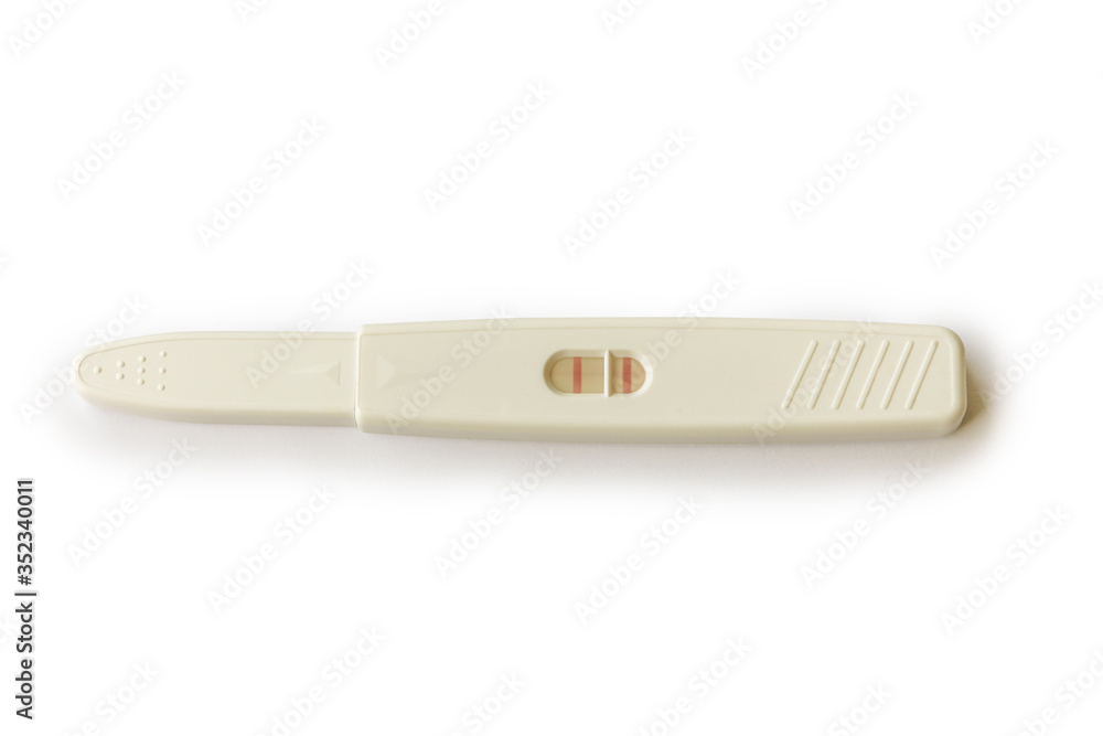 Positive pregnancy test with two lines Isolated on white background ...