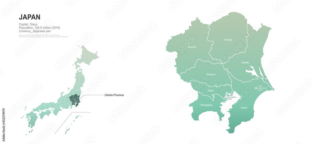 kanto map. japan provinces map. vector map of japanese rigion. Stock ...