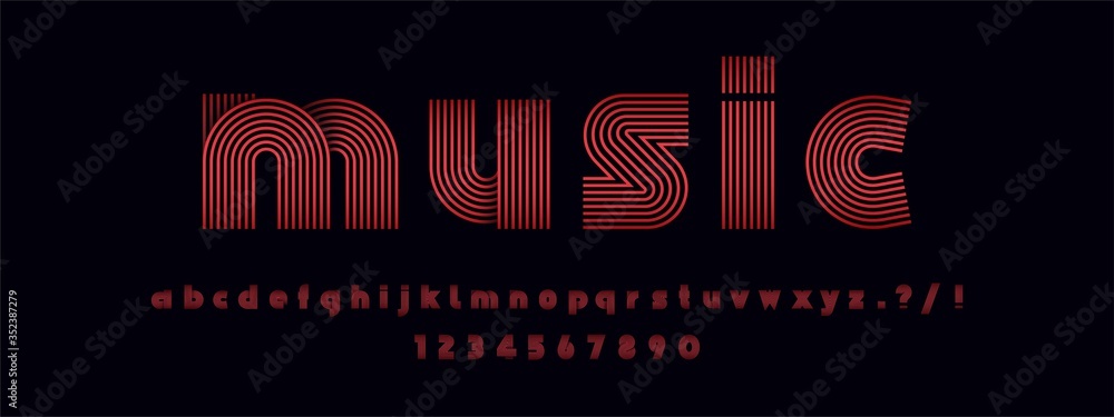 Music record style font, Alphabets and numbers lowercase letters design ...