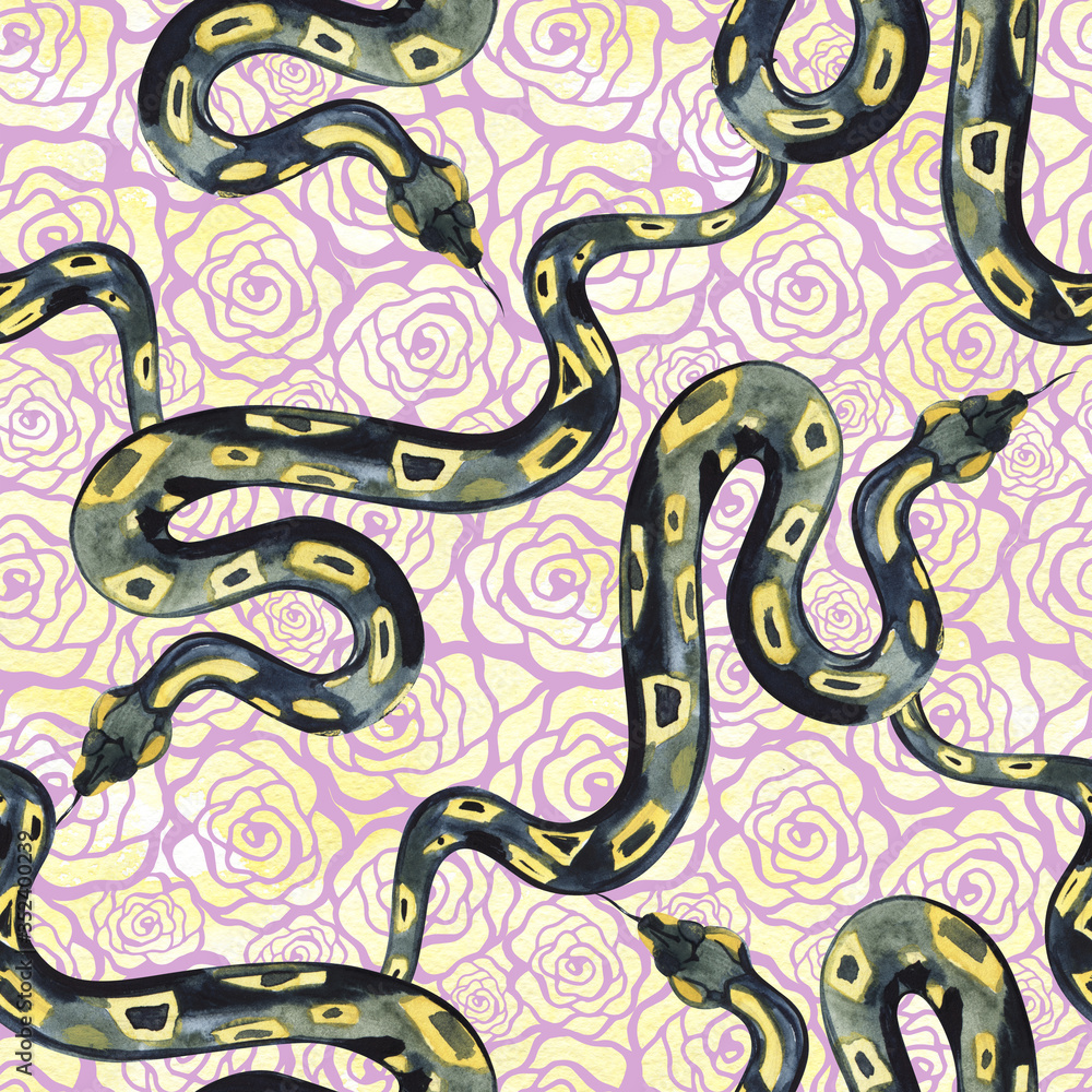 Seamless pattern wild floral design. Snake background with flowers ...