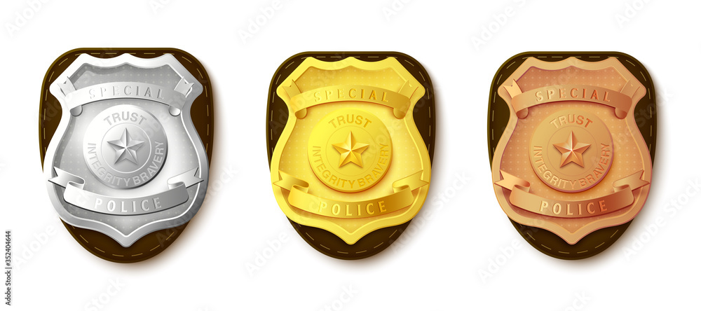 Templates set of police badges or emblems realistic vector illustration ...