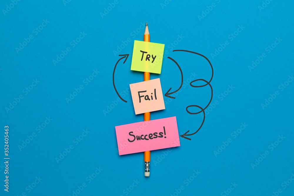 Try - Fail - Success. Purpose and movement to success despite obstacles ...