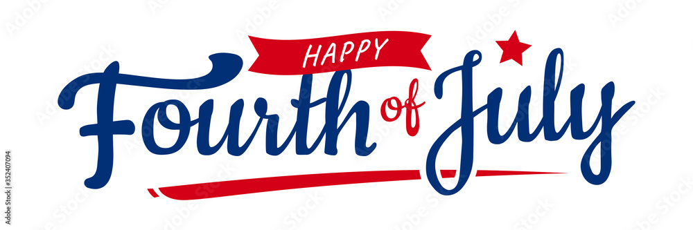 Trendy Fourth of July hand-lettering design with star and ribbon ...