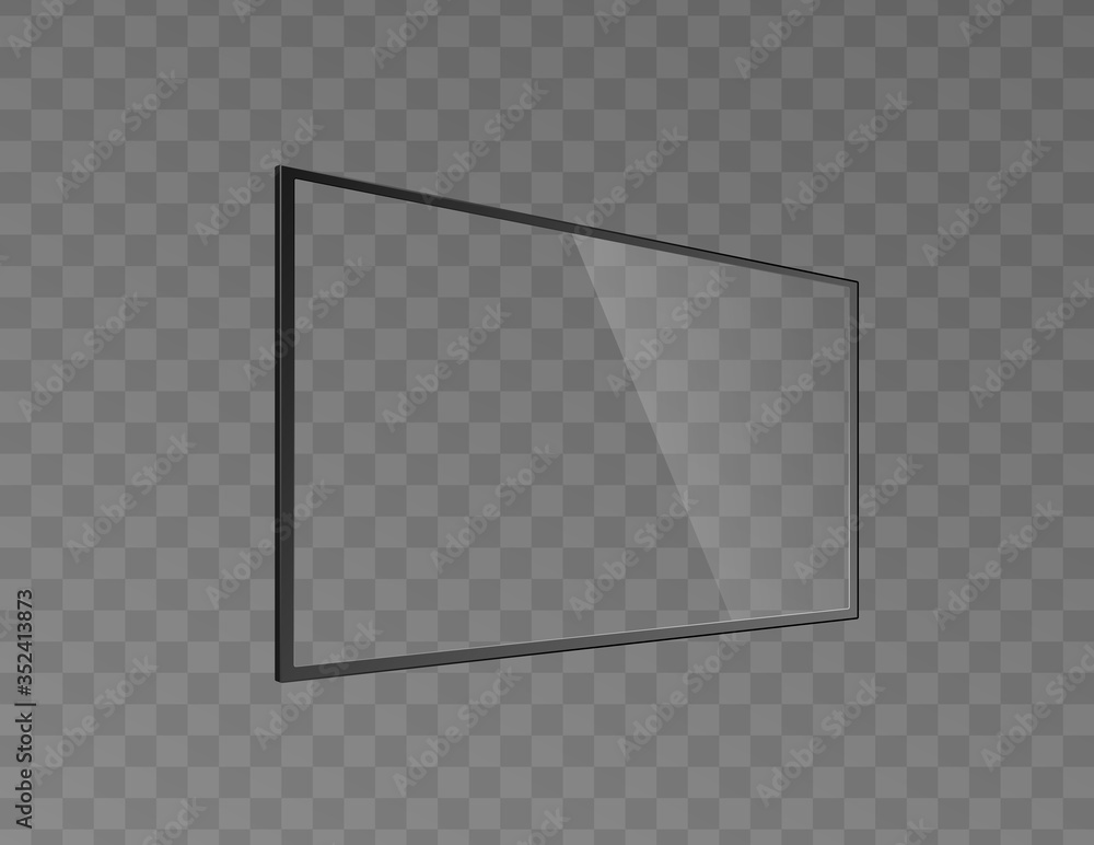 Realistic clear TV screen glass panel frame isolated on transparent ...