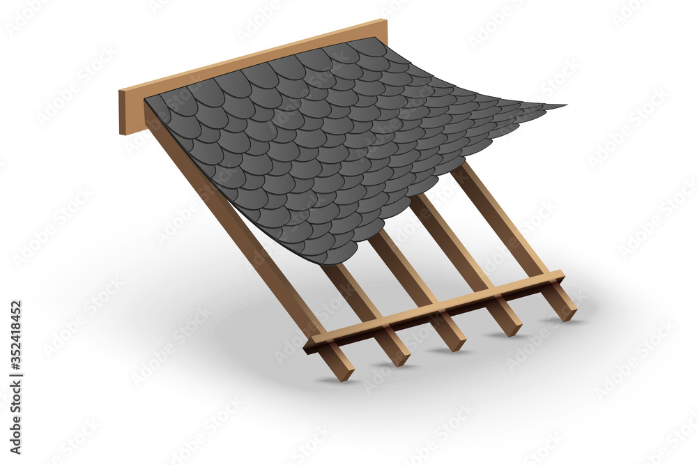 Black Shingles roofing Cover on Roof. Cartoon style. Demonstration of ...