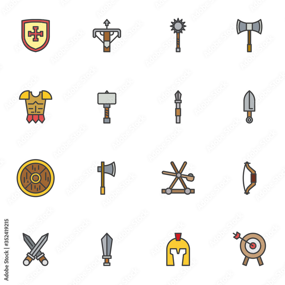 Medieval weapon line icons set, outline vector symbol collection ...