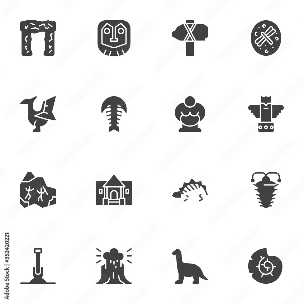 Archaeological excavations vector icons set, modern solid symbol ...