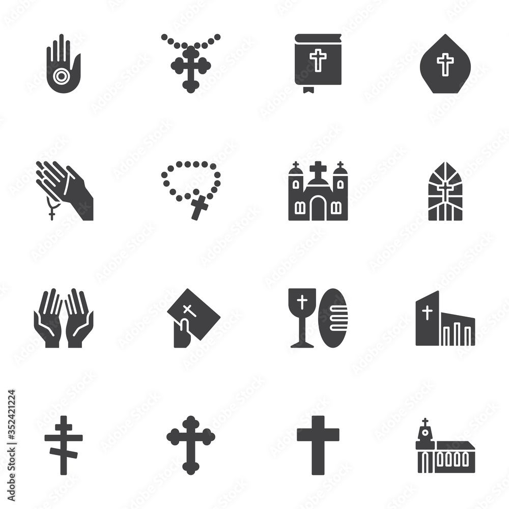 Religion vector icons set, christianity modern solid symbol collection ...