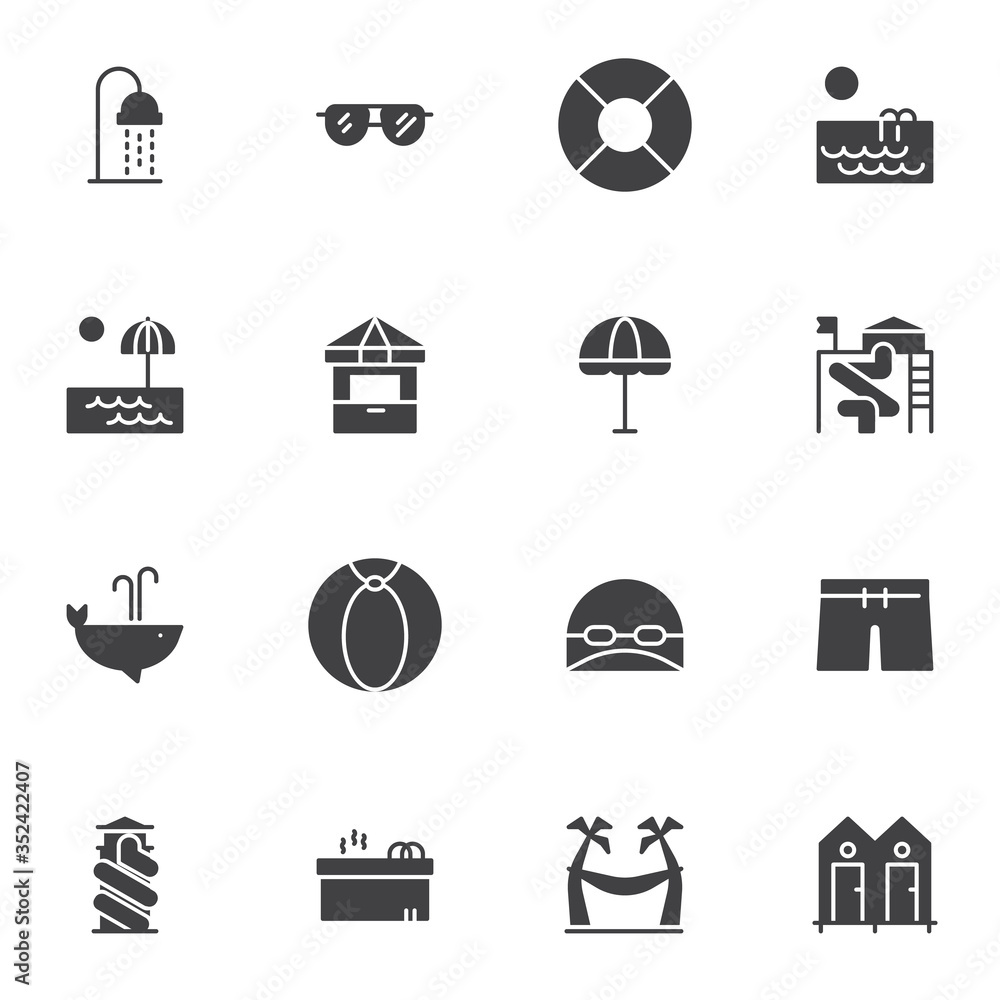 Water park vector icons set, modern solid symbol collection, filled ...